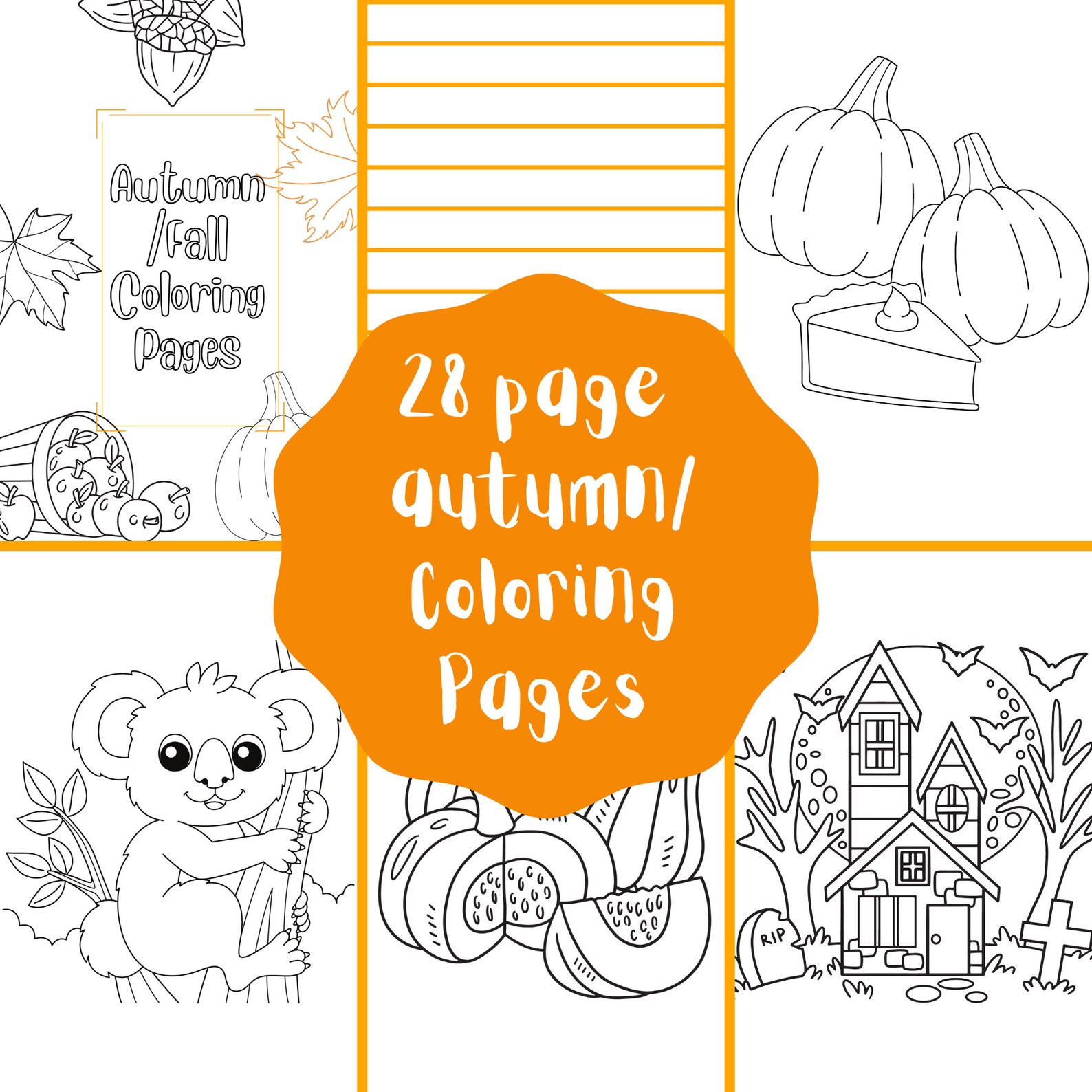 Cute Fall Coloring Pagesfall Coloring Printablesautumn - Etsy