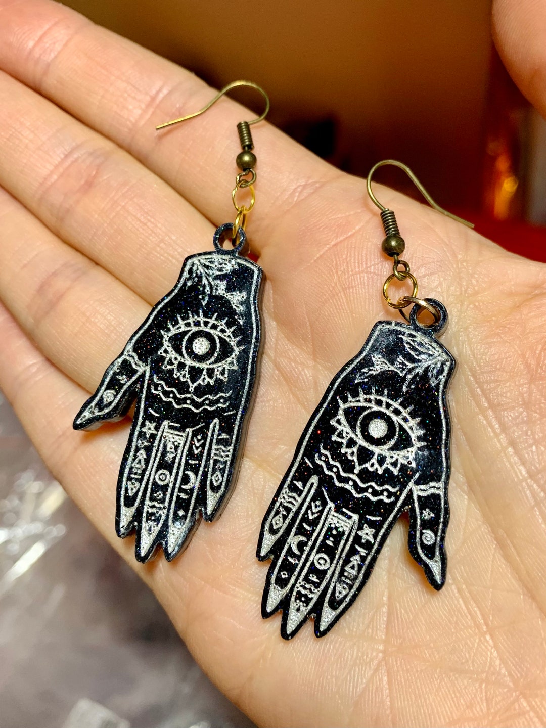 All Seeing Eye Tattoo Hand Dangly Earrings Resin Holographic - Etsy