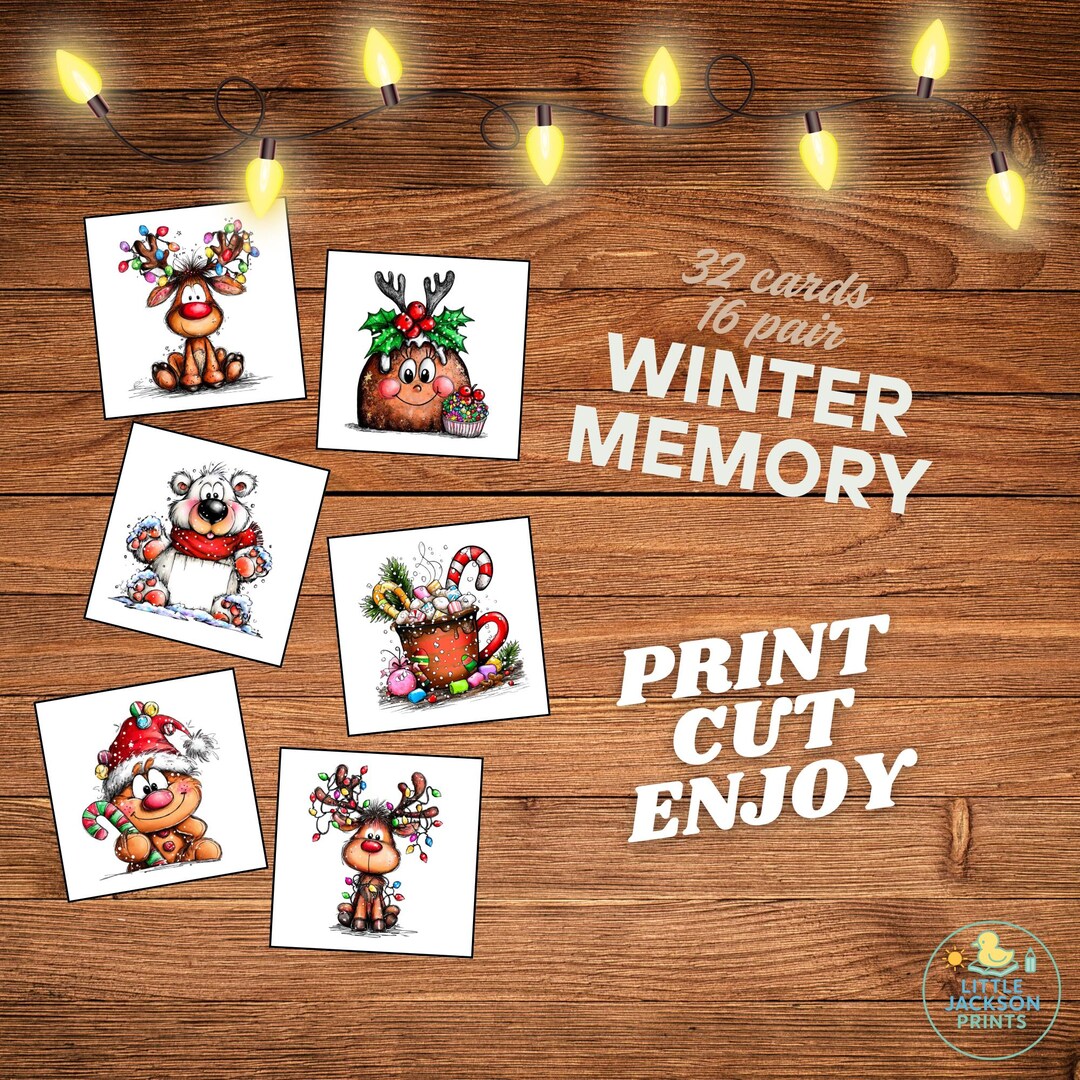 Winter Memory Game Printable •christmas Matching Game • 32 Cards • Kids ...
