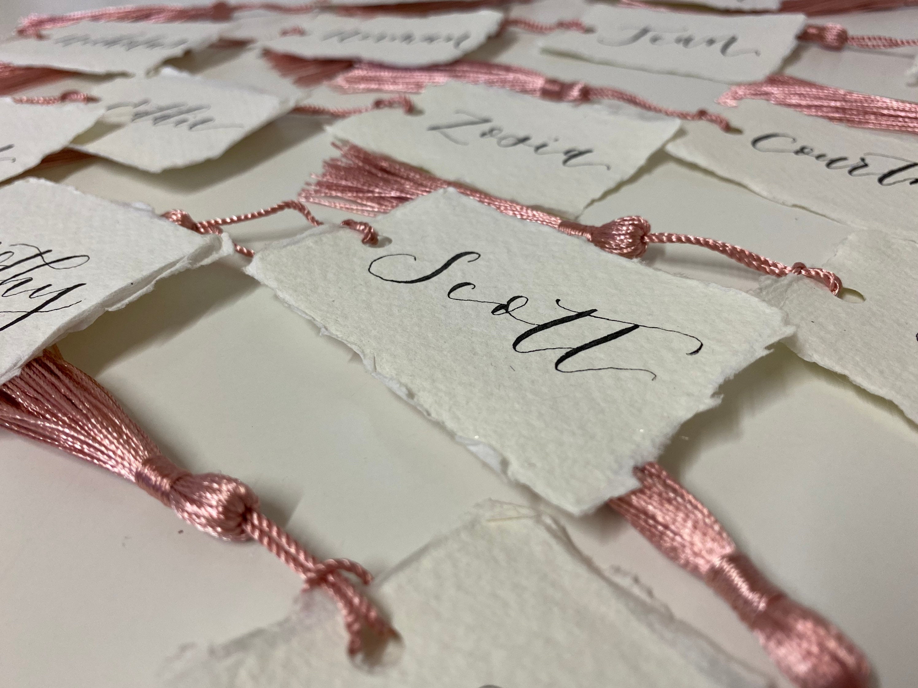 Wedding place card tags handmade white paper with black ink | Etsy