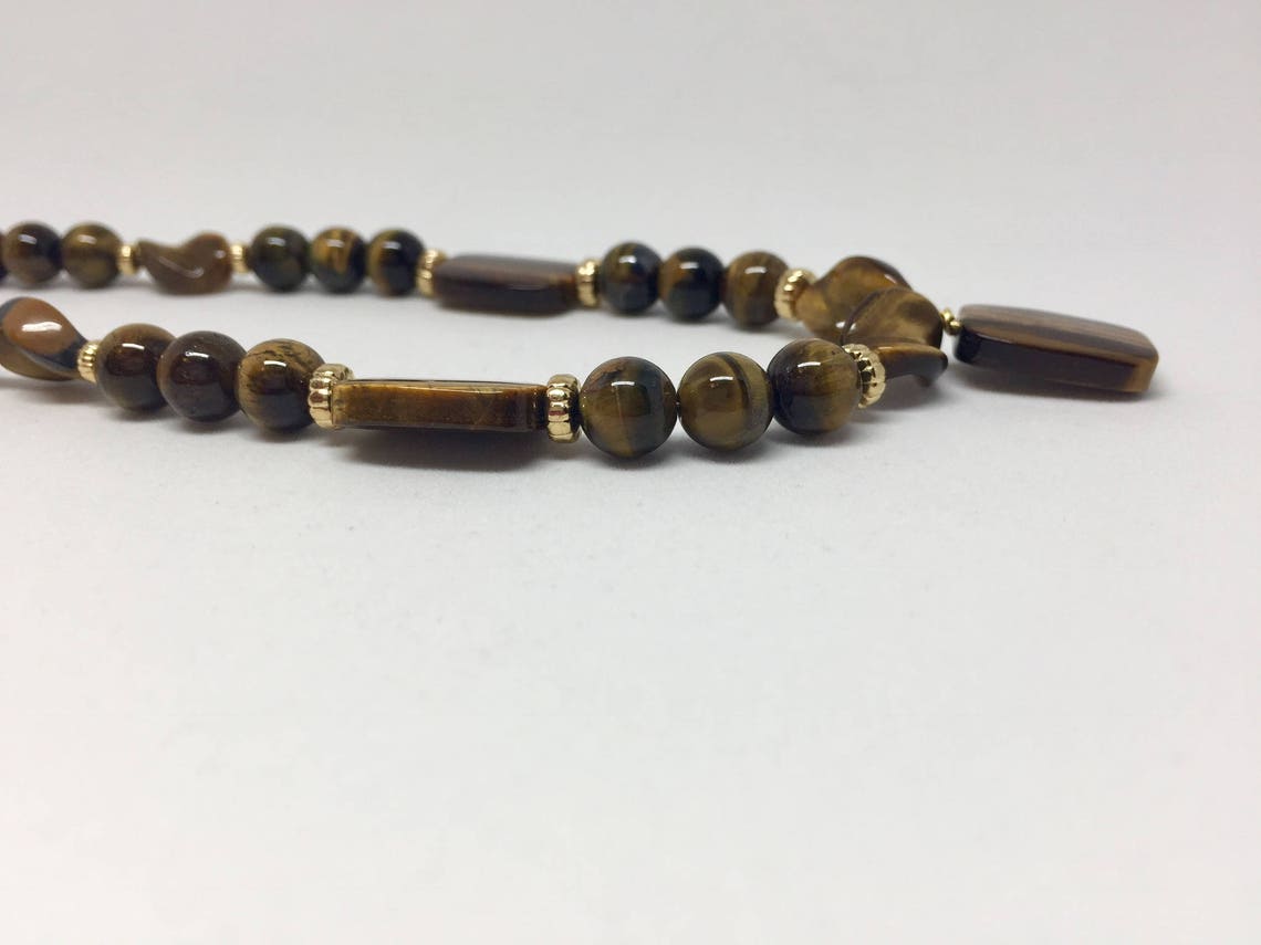 Tigers Eye Gold Necklace Adjustable Length Brown Stone | Etsy
