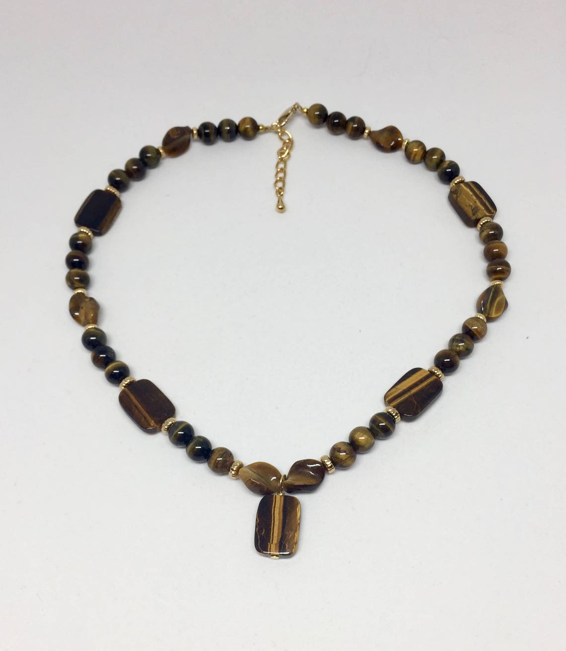 Tigers Eye Gold Necklace Adjustable Length Brown Stone | Etsy