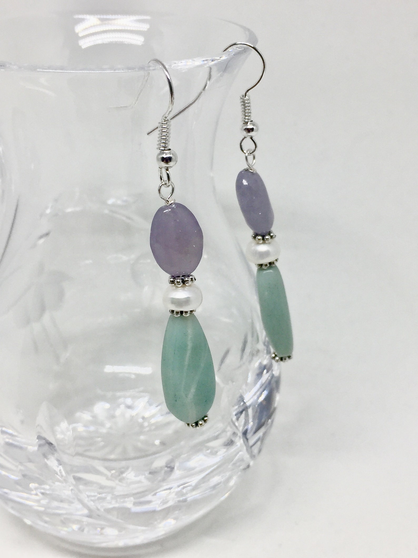 Amazonite & Lepidolite Pearl Earrings Silver Purple and Blue - Etsy