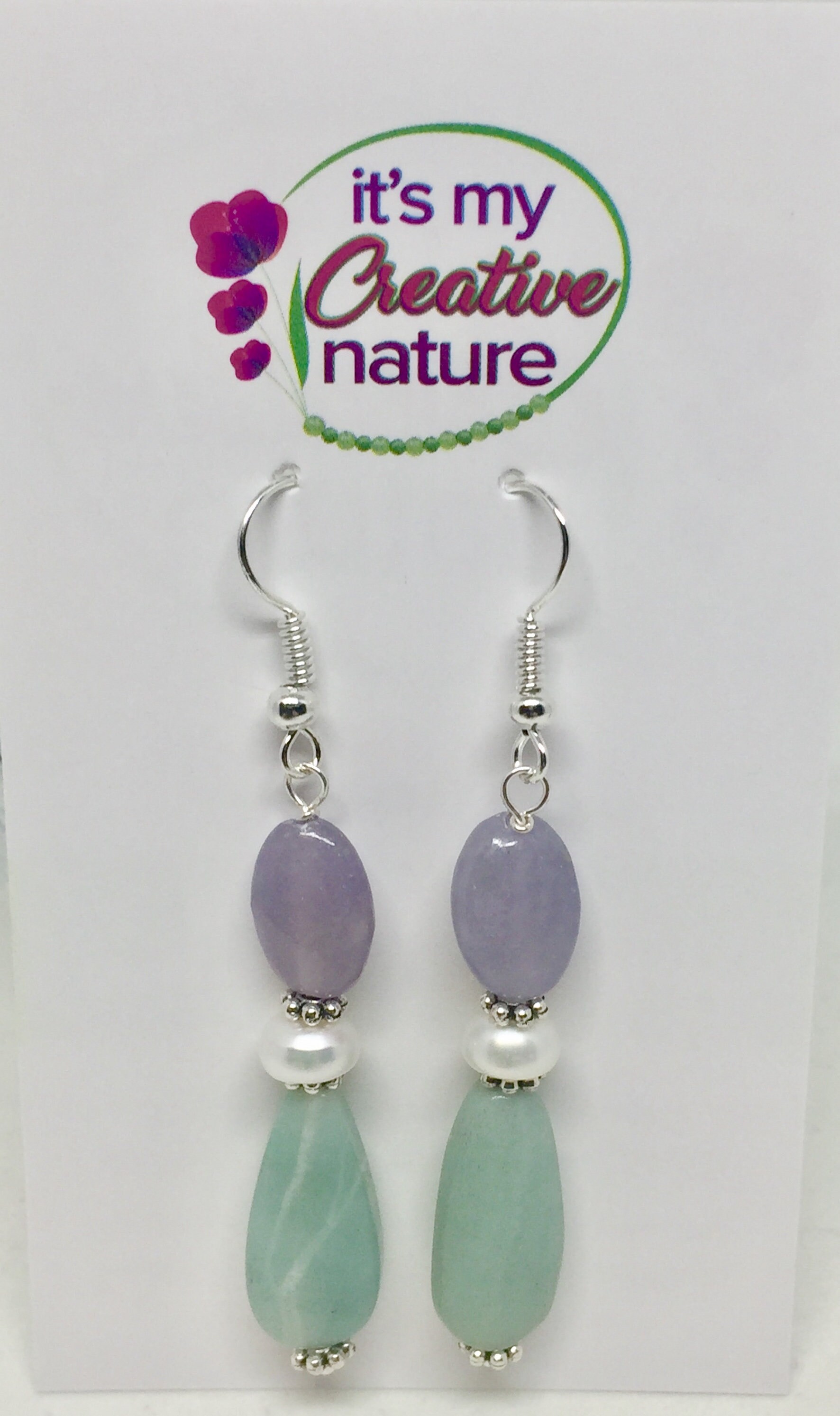 Amazonite & lepidolite pearl earrings silver purple and blue | Etsy