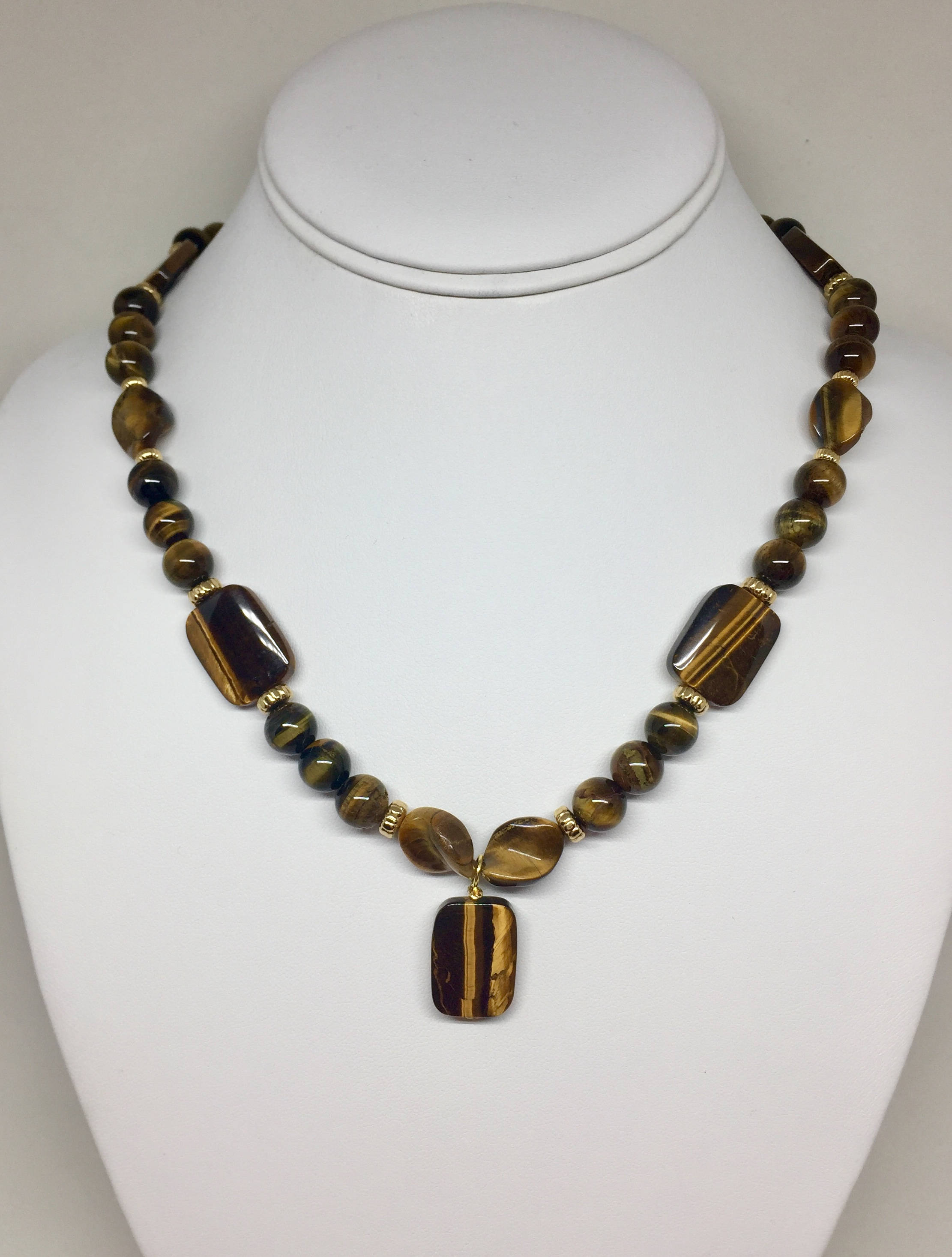 Tigers Eye Gold Necklace Adjustable Length Brown Stone | Etsy