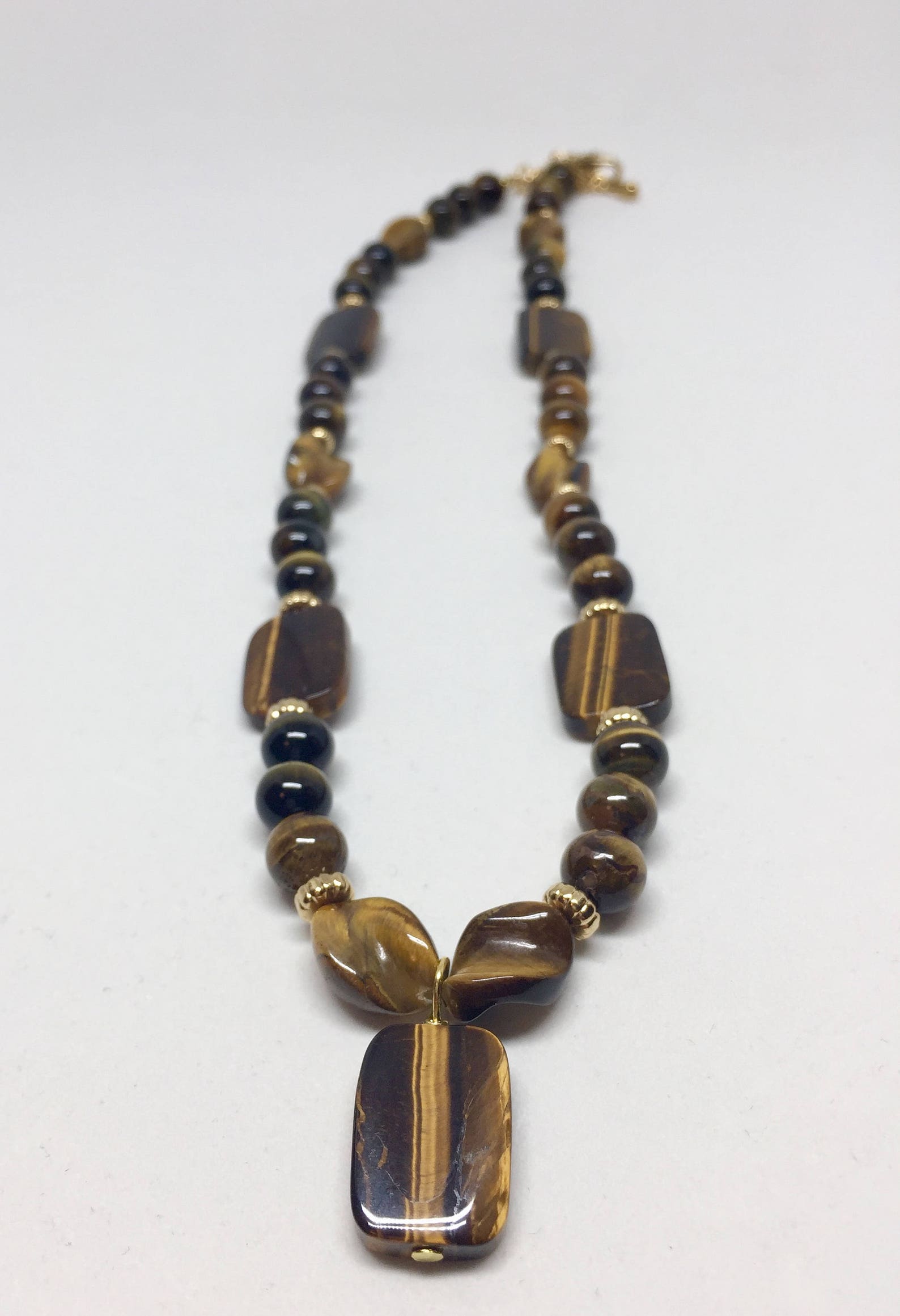 Tigers Eye Gold Necklace Adjustable Length Brown Stone - Etsy