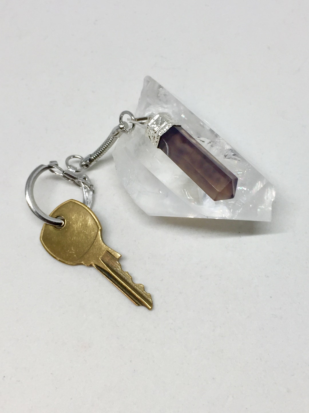 Purple Fluorite Crystal Point Silver Keychain & Handbag Charm, Purple ...