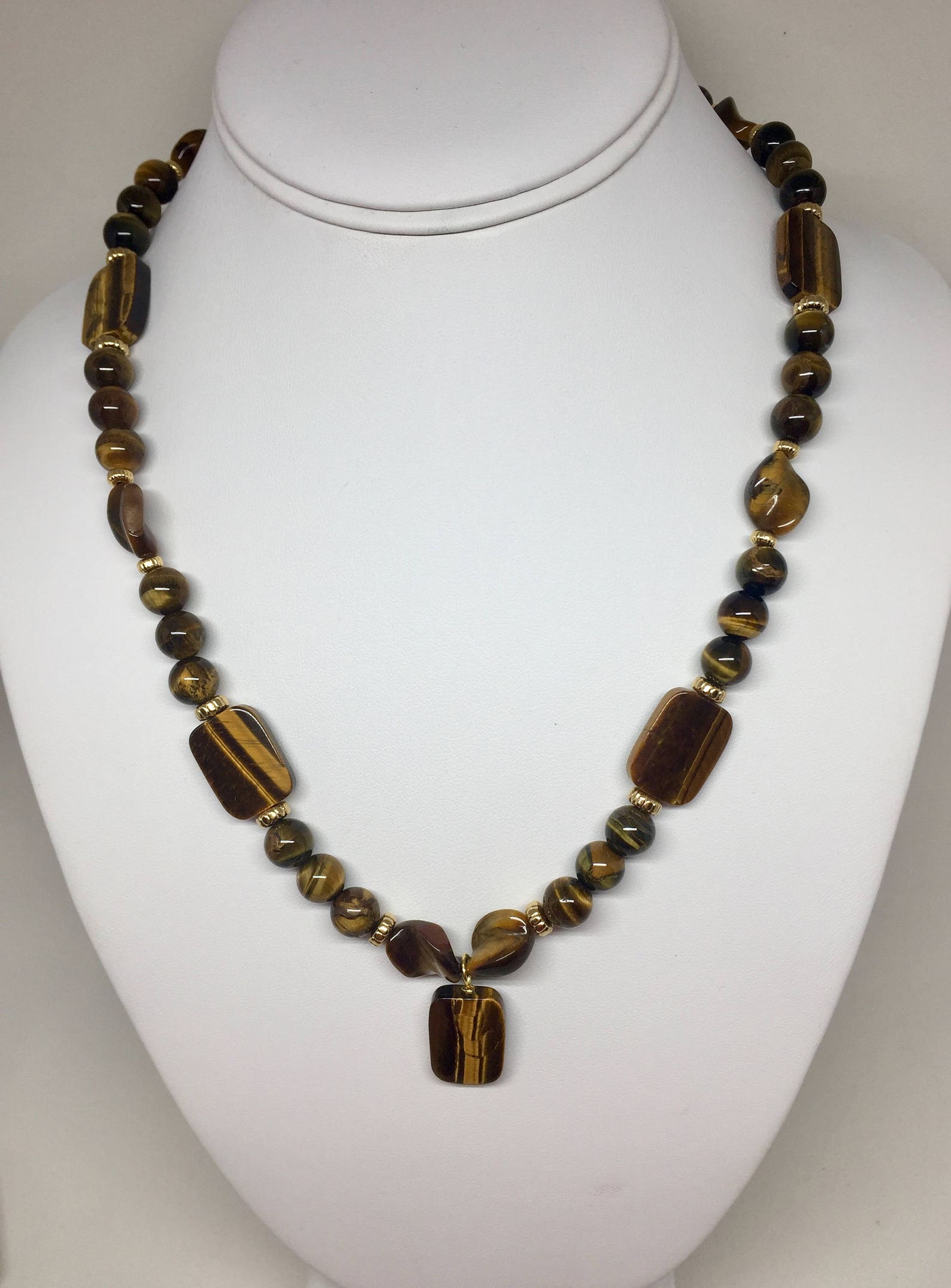 Tigers Eye Gold Necklace Adjustable Length Brown Stone - Etsy