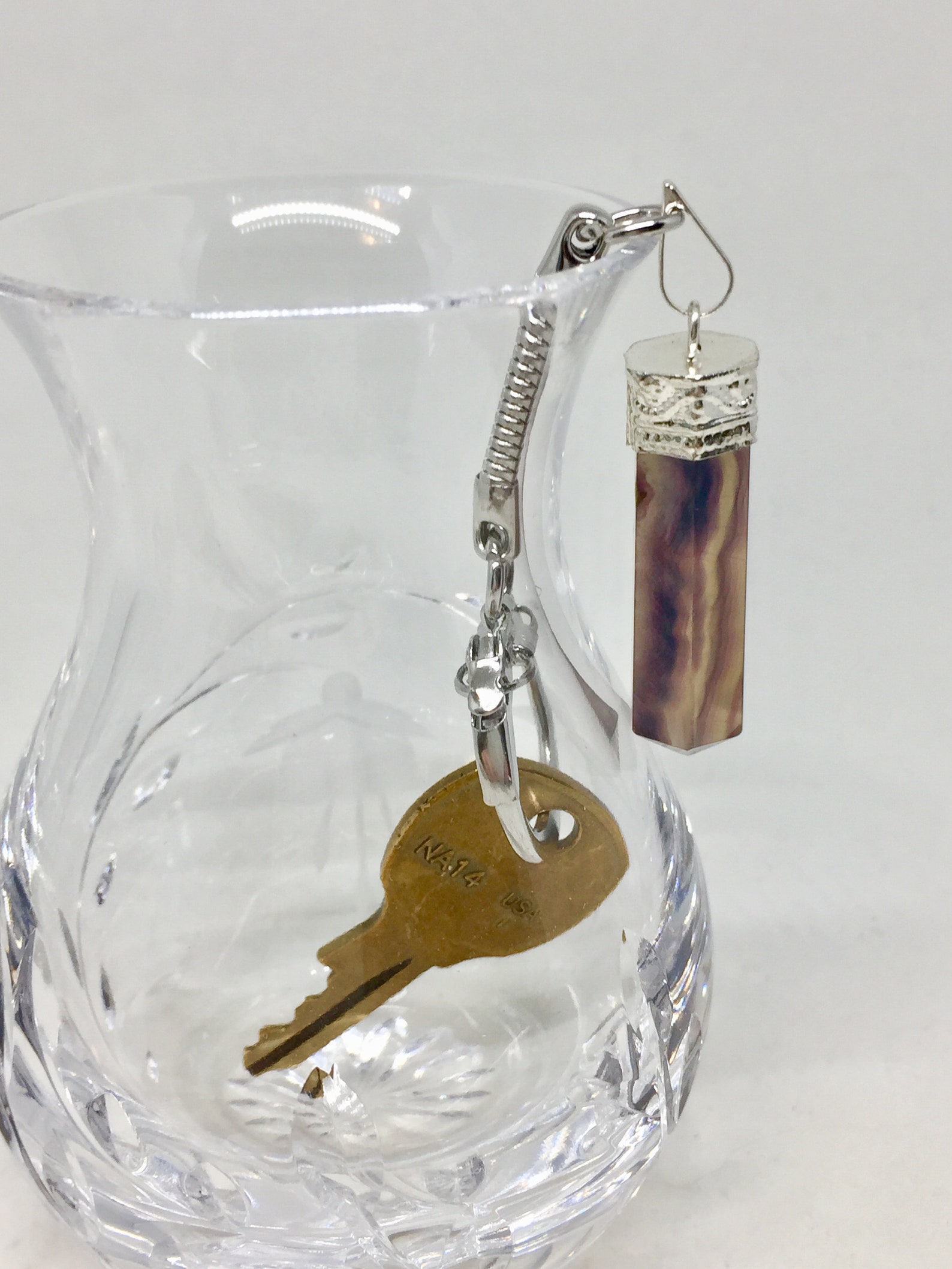 Purple Fluorite Crystal Point Silver Keychain & Handbag Charm - Etsy