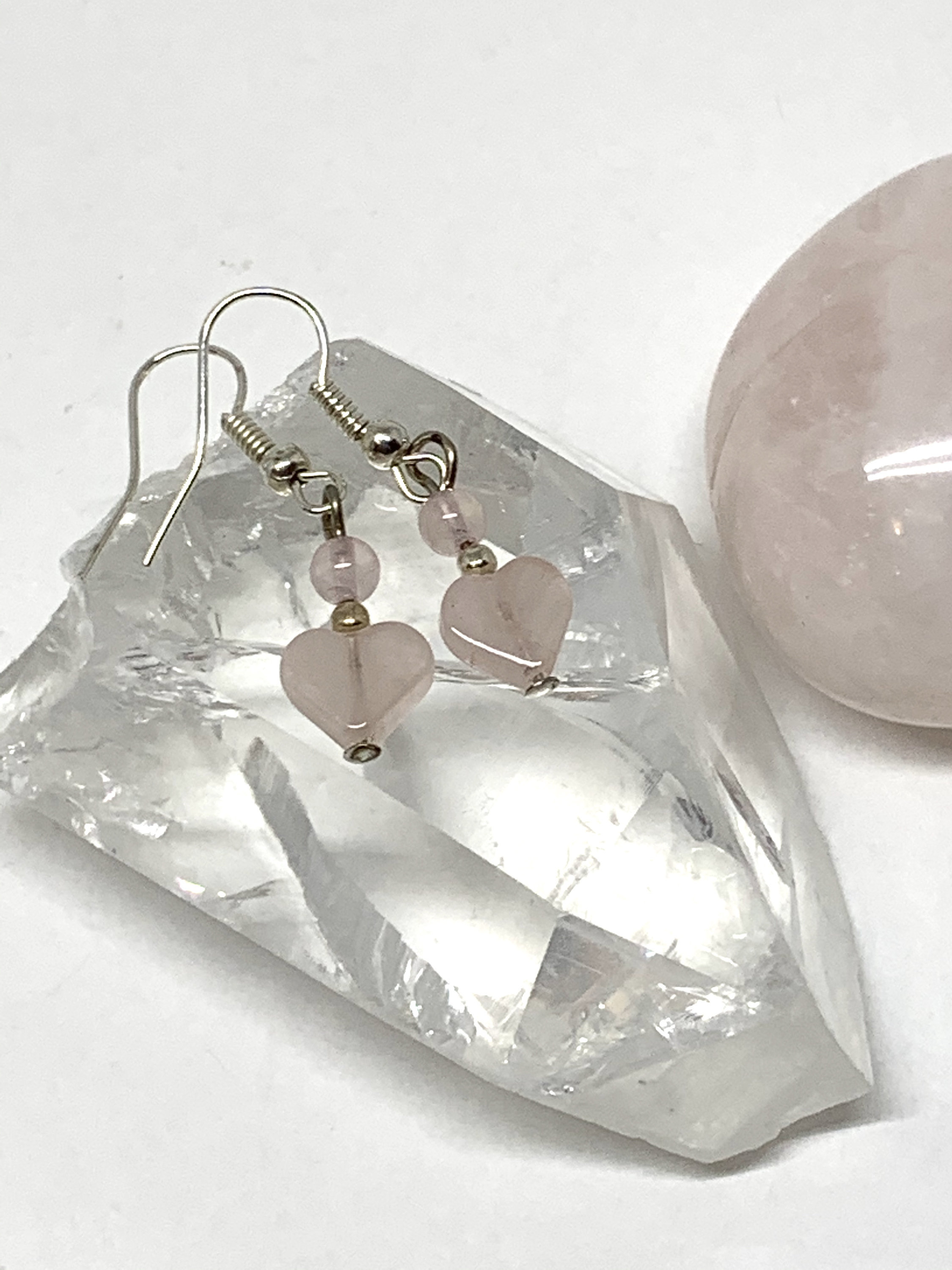 Rose Quartz Heart Silver Earrings Pink Stone Love Jewelry - Etsy