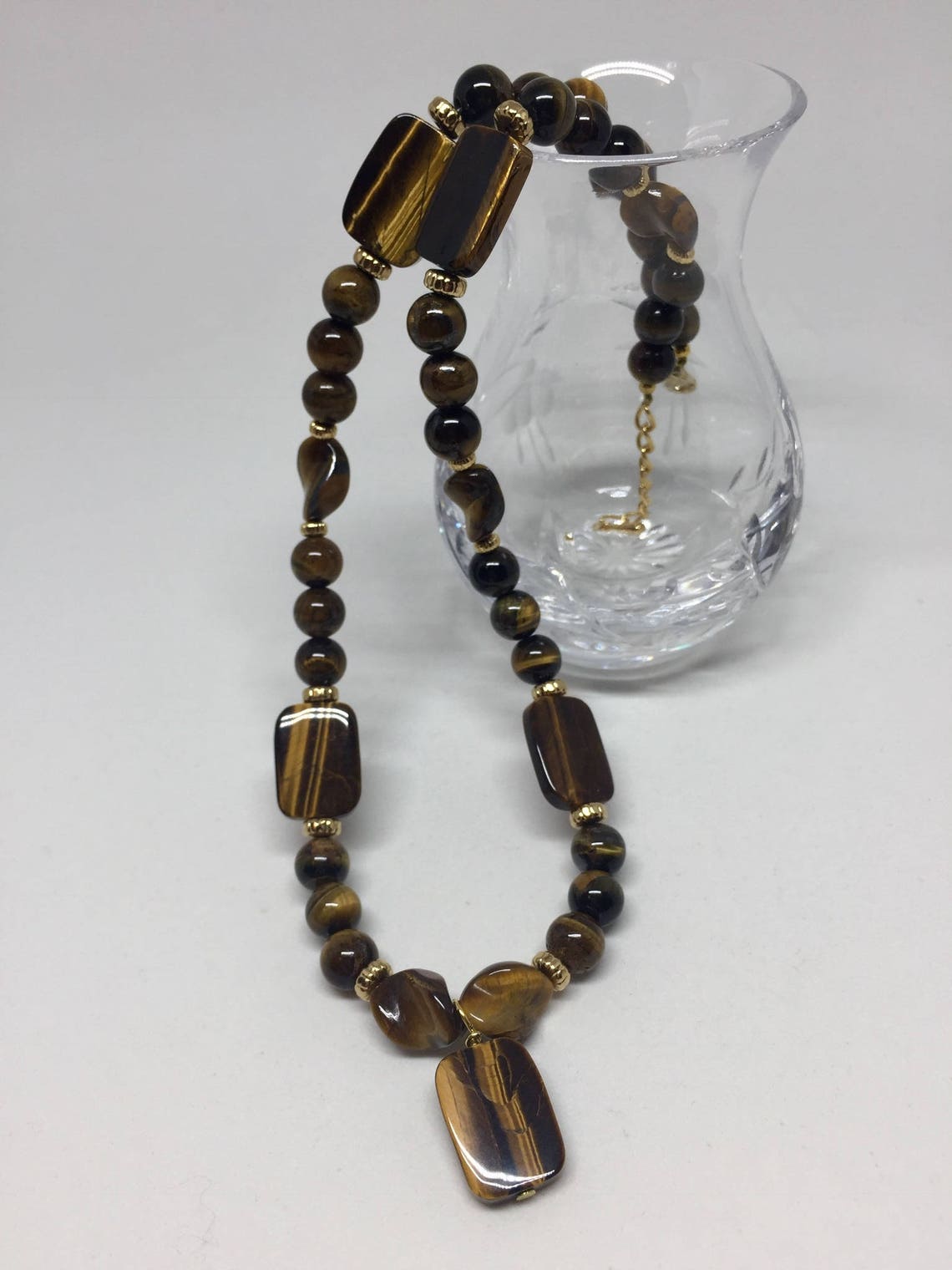 Tigers Eye Gold Necklace Adjustable Length Brown Stone | Etsy