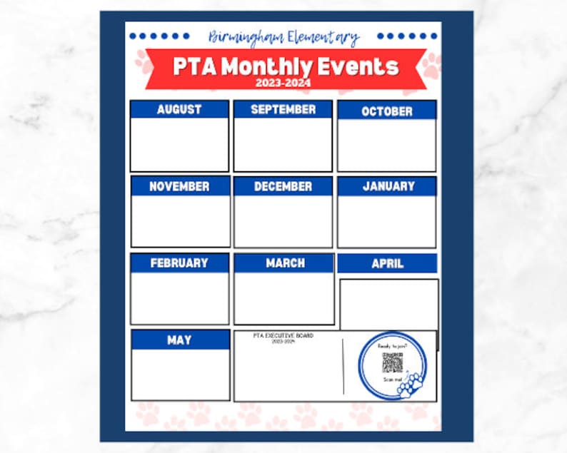 PTA PTO Monthly Events Calendar Template - Etsy