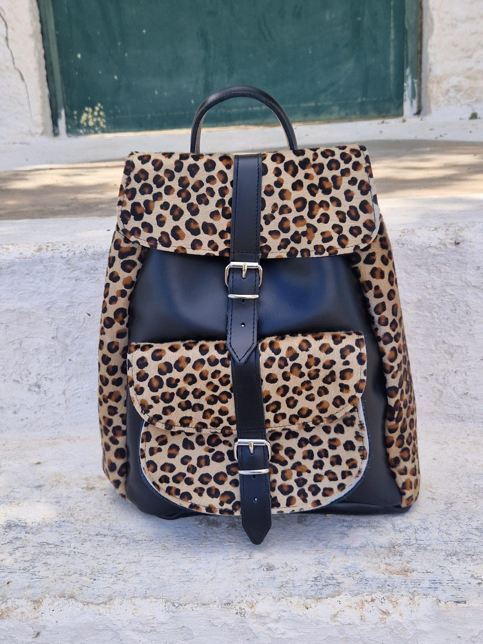 Handmade Leather Backpack: Leopard Print School Bag - Etsy