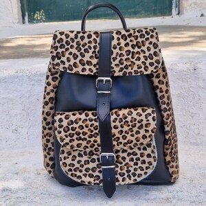 Handmade Leather Backpack: Leopard Print School Bag - Etsy