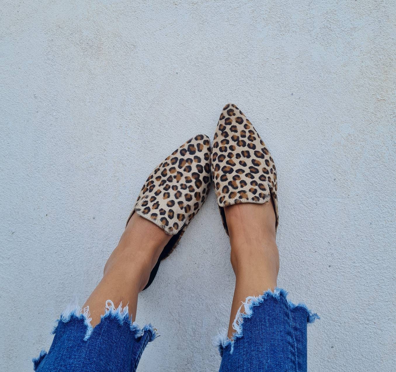 Leather Mules Shoes in Leopard, Women's Mules, Pony Skin Loafers ...