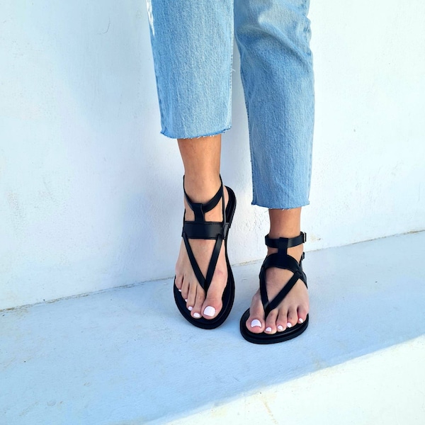 Leather Toe Loop Sandals - Etsy