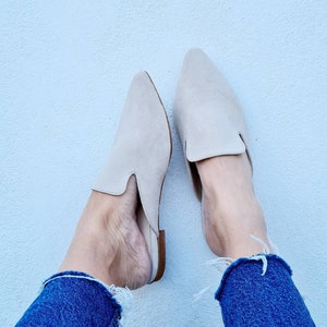 Gray Mules Leather Women's Mules Handmade Suede Shoes - Etsy