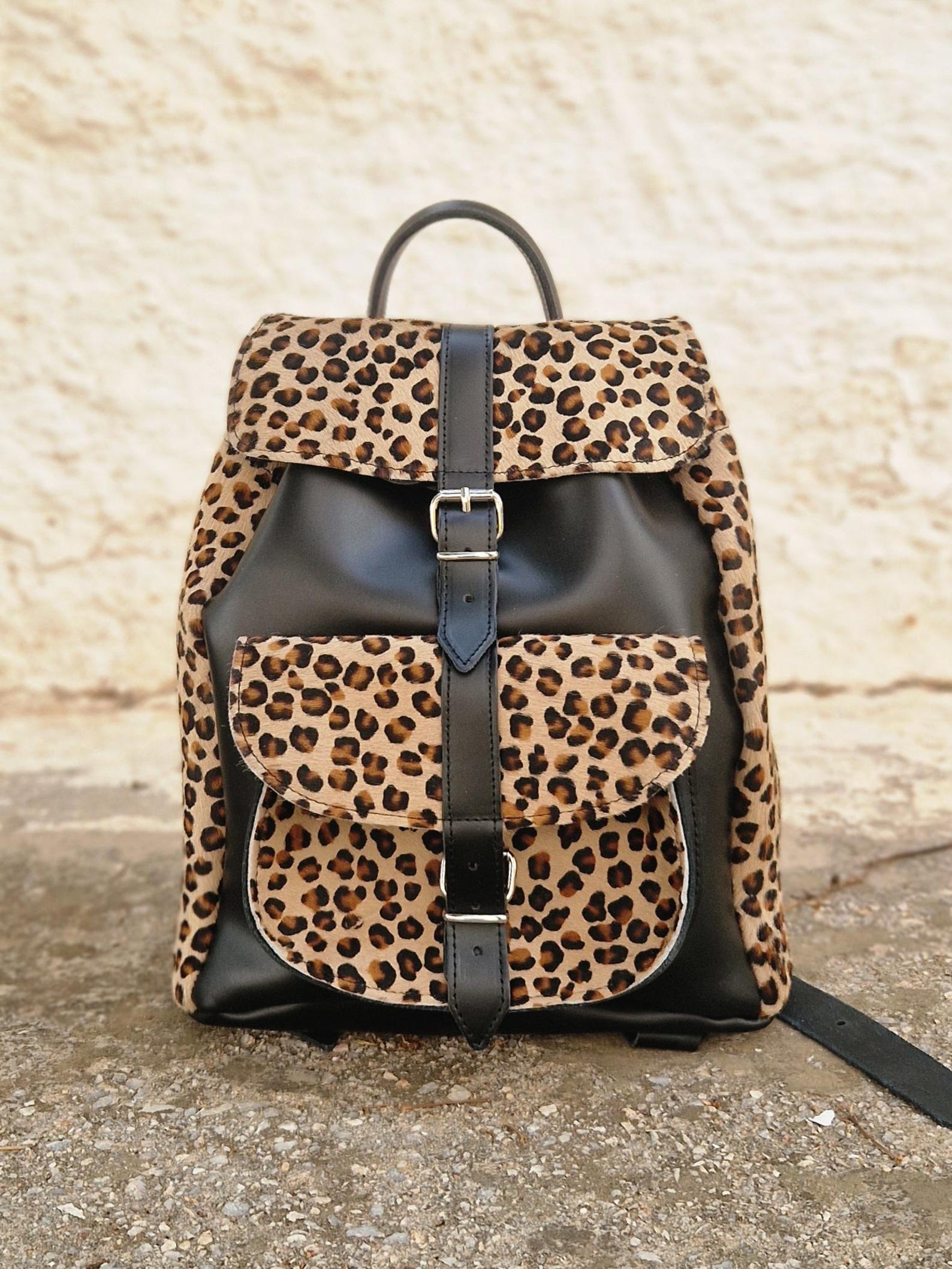 Handmade Leather Backpack: Leopard Print School Bag - Etsy