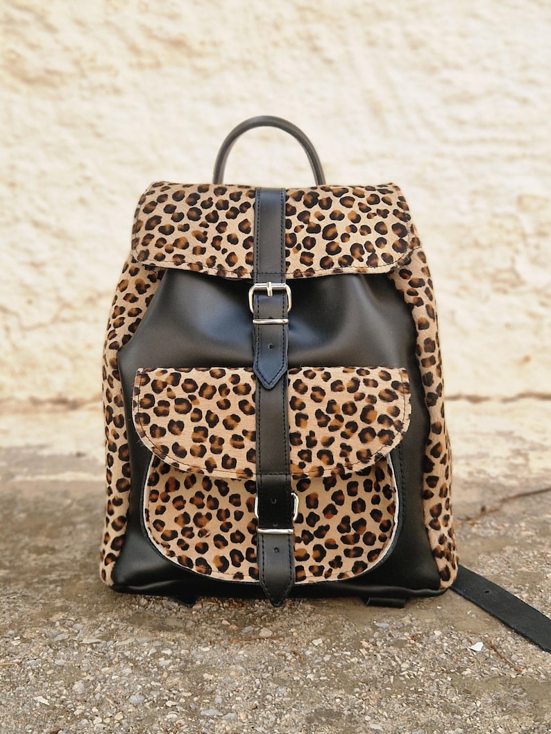 Handmade Leather Backpack: Leopard Print School Bag - Etsy