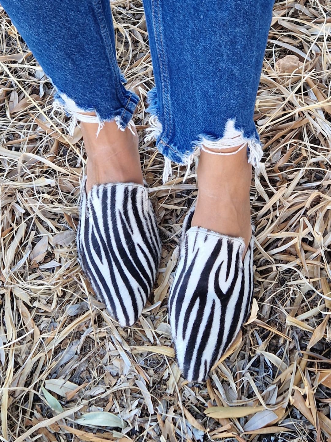 Handmade Leather Mules in Zebra Print, Women's Mules, Leather Loafers ...