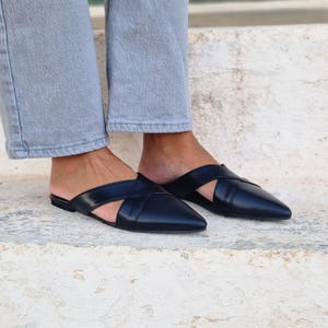 Handmade Leather Mules Shoes, Women's Mules, Black Leather Loafers ...