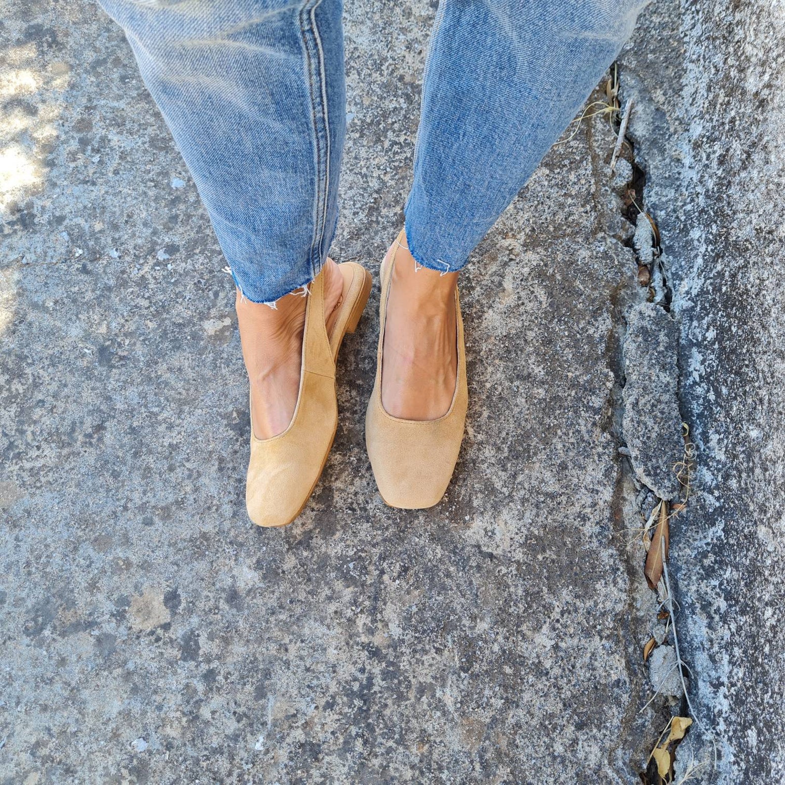 Handmade Mules Square Toe Slingback Low Heels Shoes for | Etsy UK