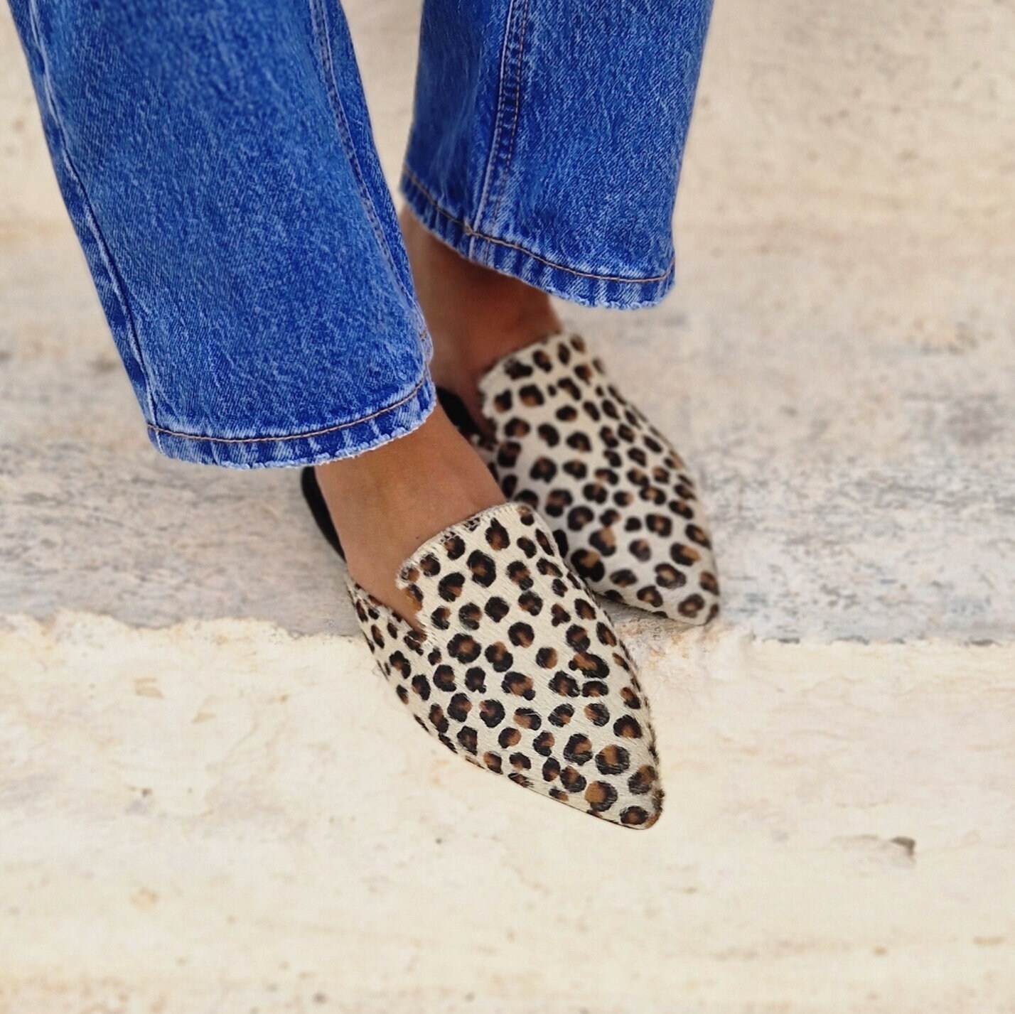 Leather Mules Shoes in Leopard, Women's Mules, Pony Skin Loafers ...
