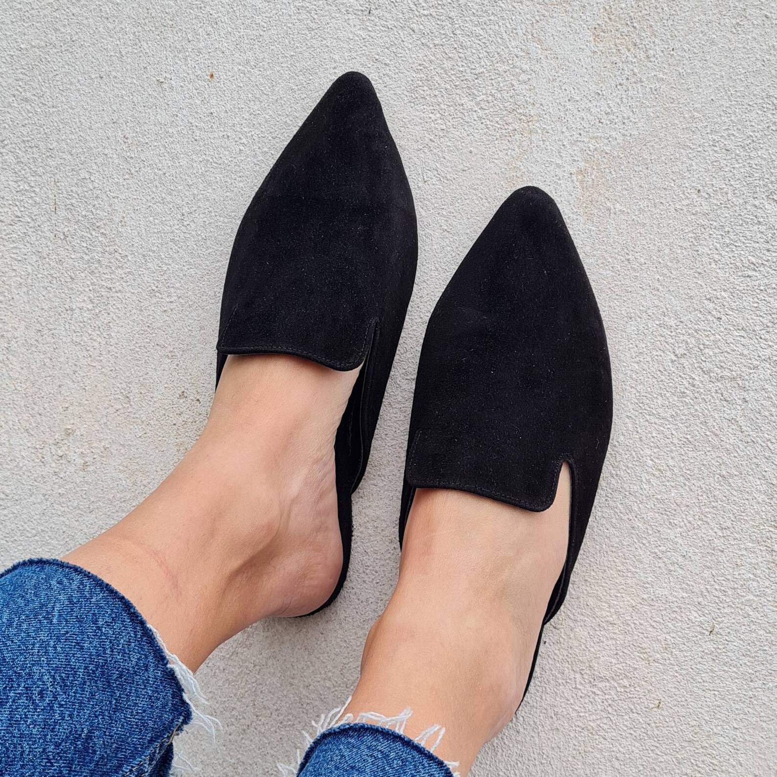 Gray Mules Leather Women's Mules Handmade Suede Shoes - Etsy