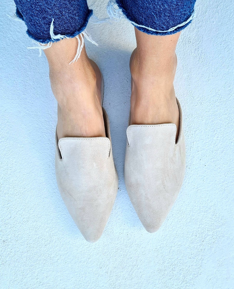 Gray Mules Leather Women's Mules Handmade Suede Shoes - Etsy