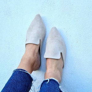 Gray Mules Leather Women's Mules Handmade Suede Shoes - Etsy