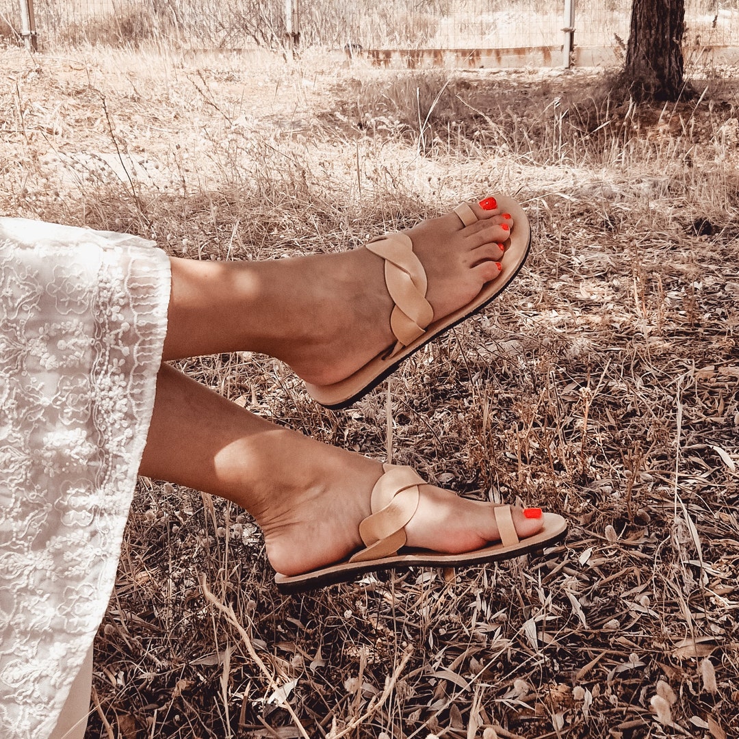 Handmade Leather Braided Sandals: Comfortable Summer Flats - Etsy