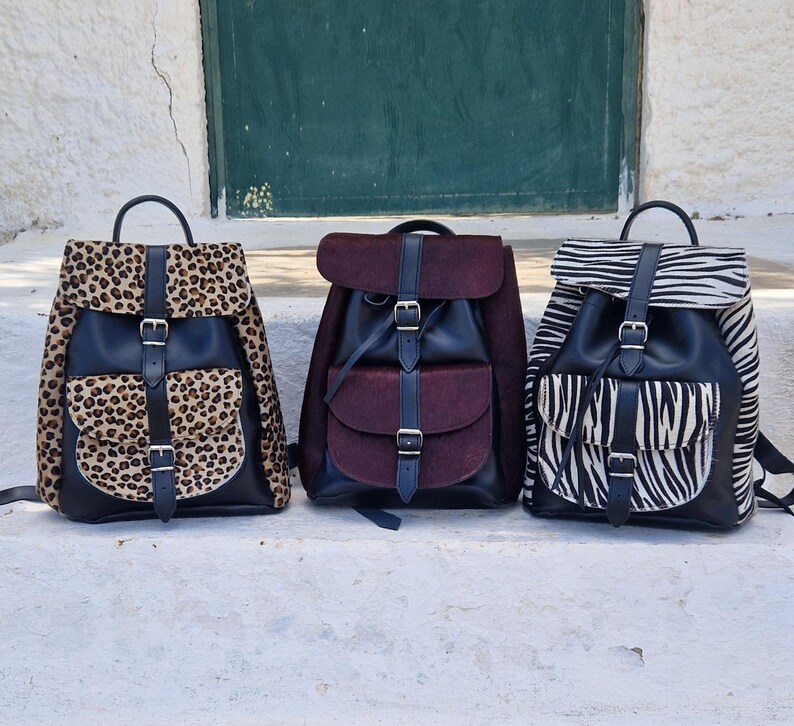 Handmade Leather Backpack: Leopard Print School Bag - Etsy