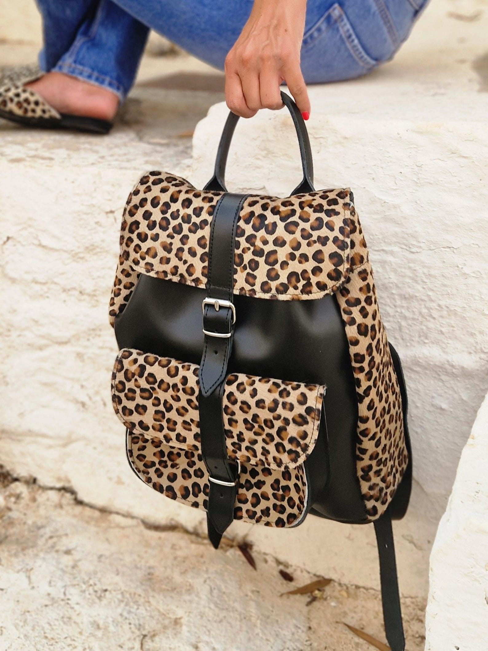 Handmade Leather Backpack: Leopard Print School Bag - Etsy