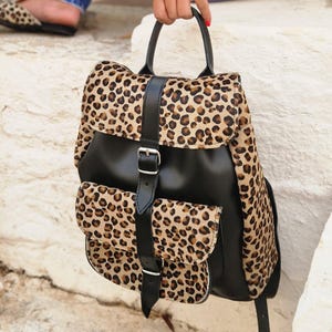 Handmade Leather Backpack: Leopard Print School Bag - Etsy