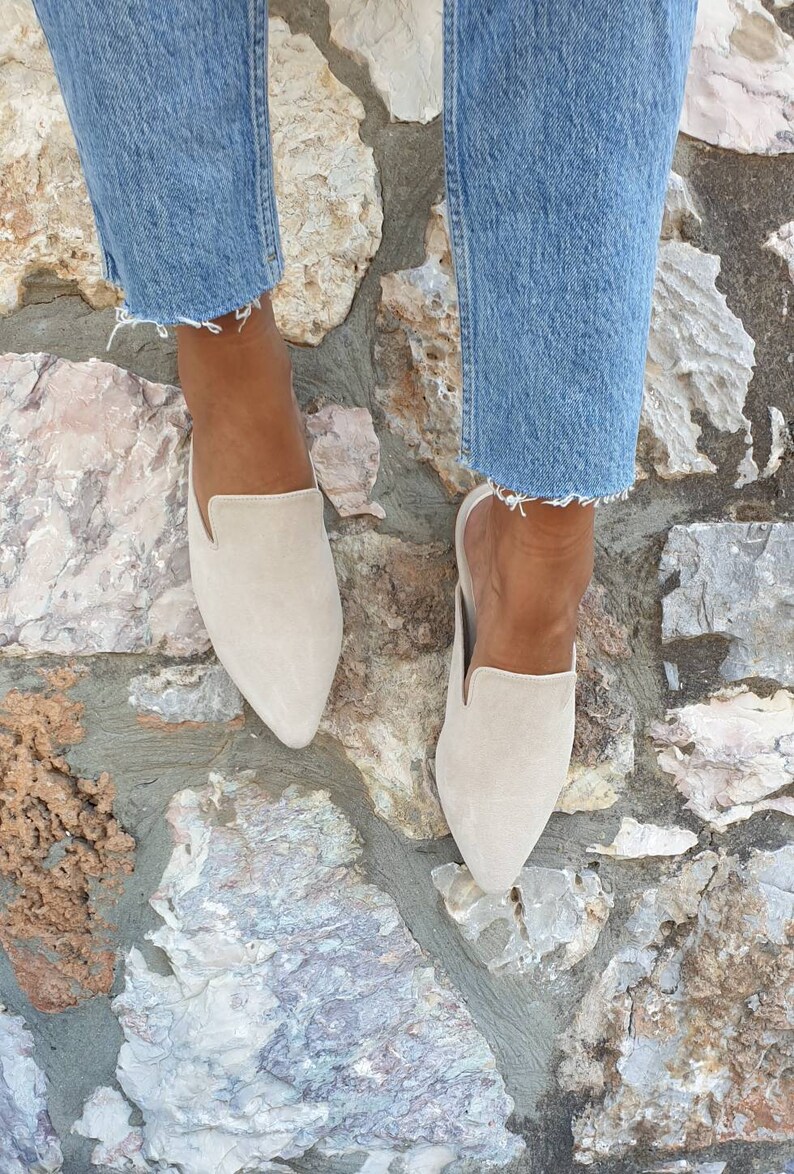 Gray Mules Leather Women's Mules Handmade Suede Shoes - Etsy