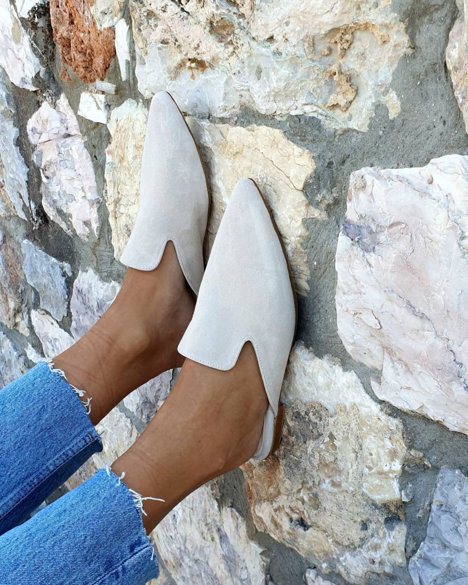 Gray Mules Leather Women's Mules Handmade Suede Shoes - Etsy