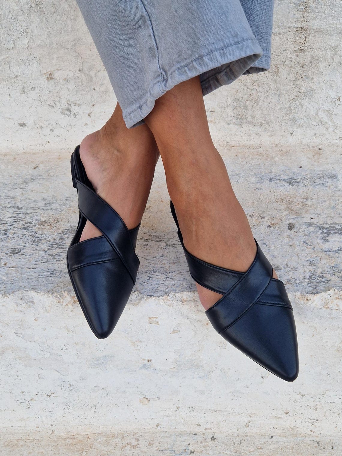 Handmade Leather Mules Shoes, Women's Mules, Black Leather Loafers ...