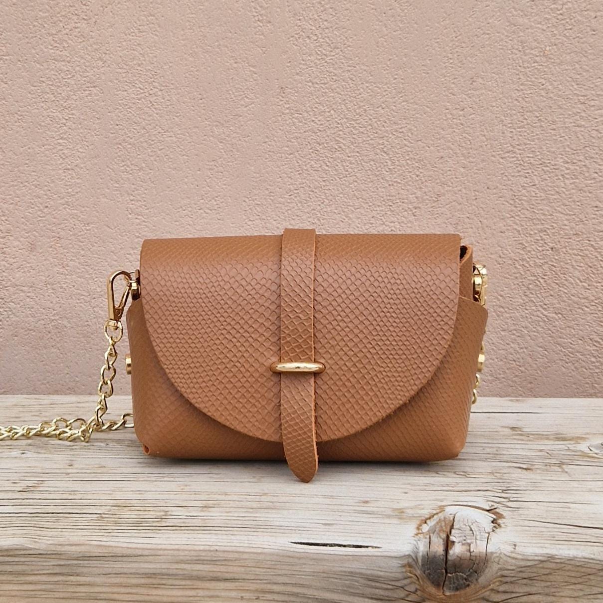 Handmade Lizard-embossed Leather Crossbody Bag: Brown Caramel Purse ...
