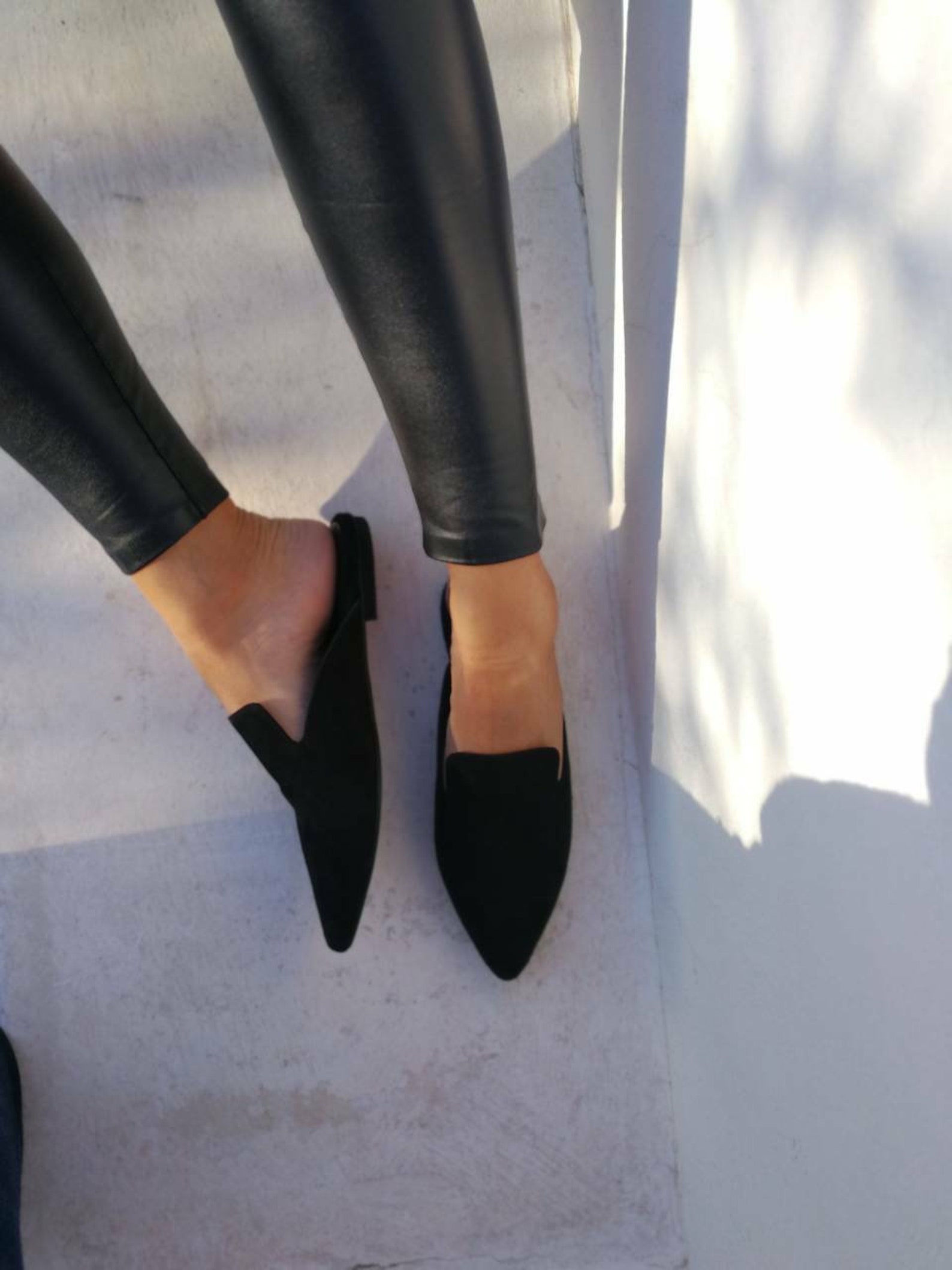 Gray Mules Leather Women's mules Handmade Suede shoes | Etsy