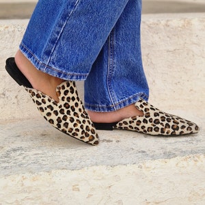 Leather Mules Shoes in Leopard, Women's Mules, Pony Skin Loafers ...