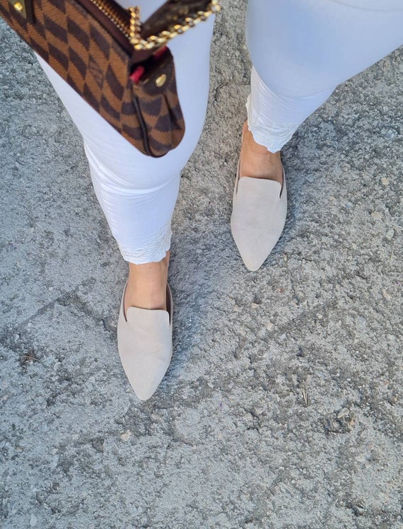 Gray Mules Leather Women's Mules Handmade Suede Shoes - Etsy