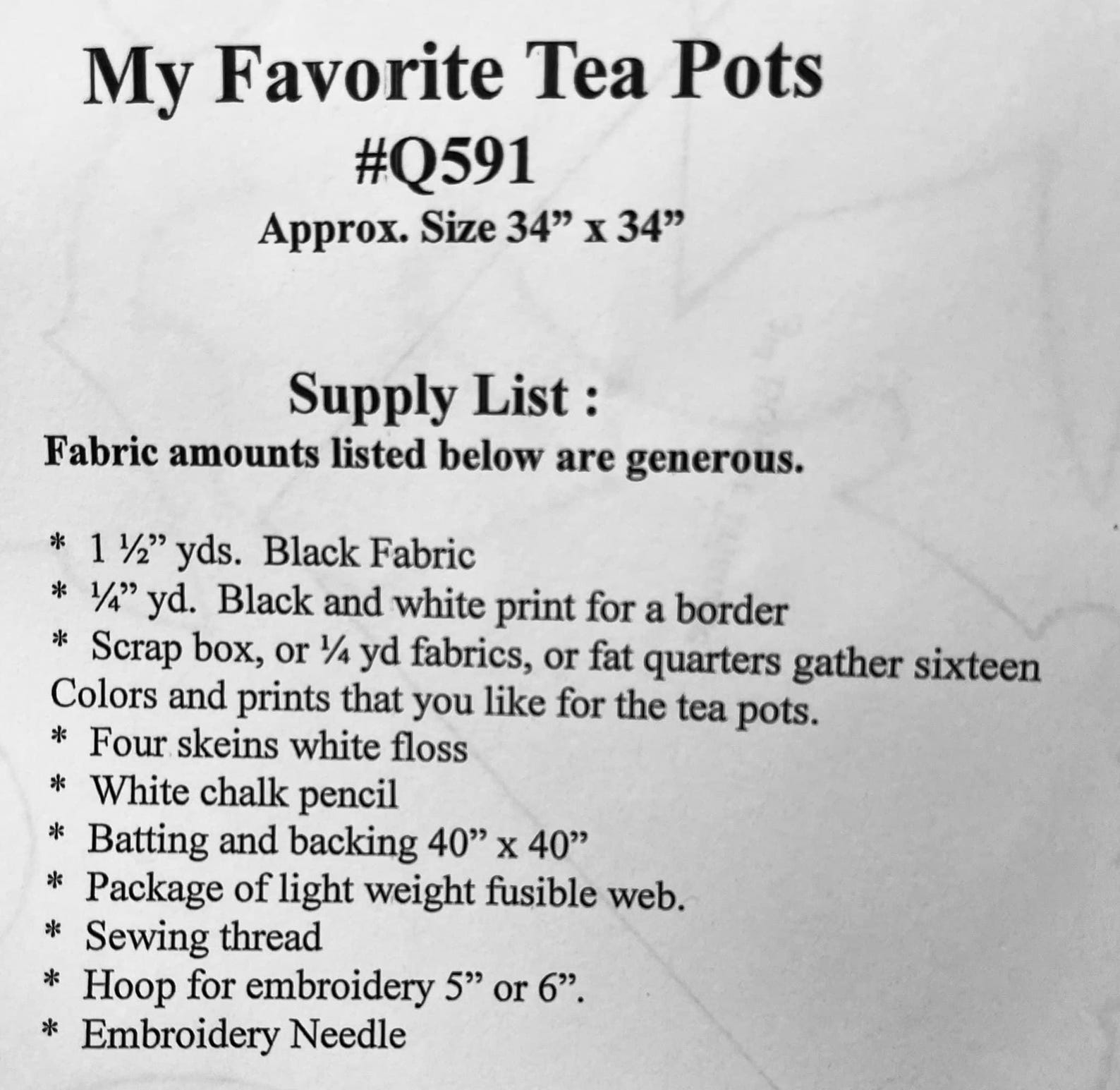 My Favorite Tea Pots - Quilt Pattern by Bobbie G Designs - Etsy