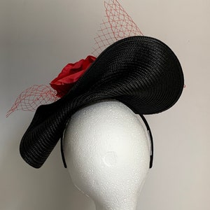 Black Red Hat, Black Red Fascinator, Black Red Hat Wedding Ascot Derby ...