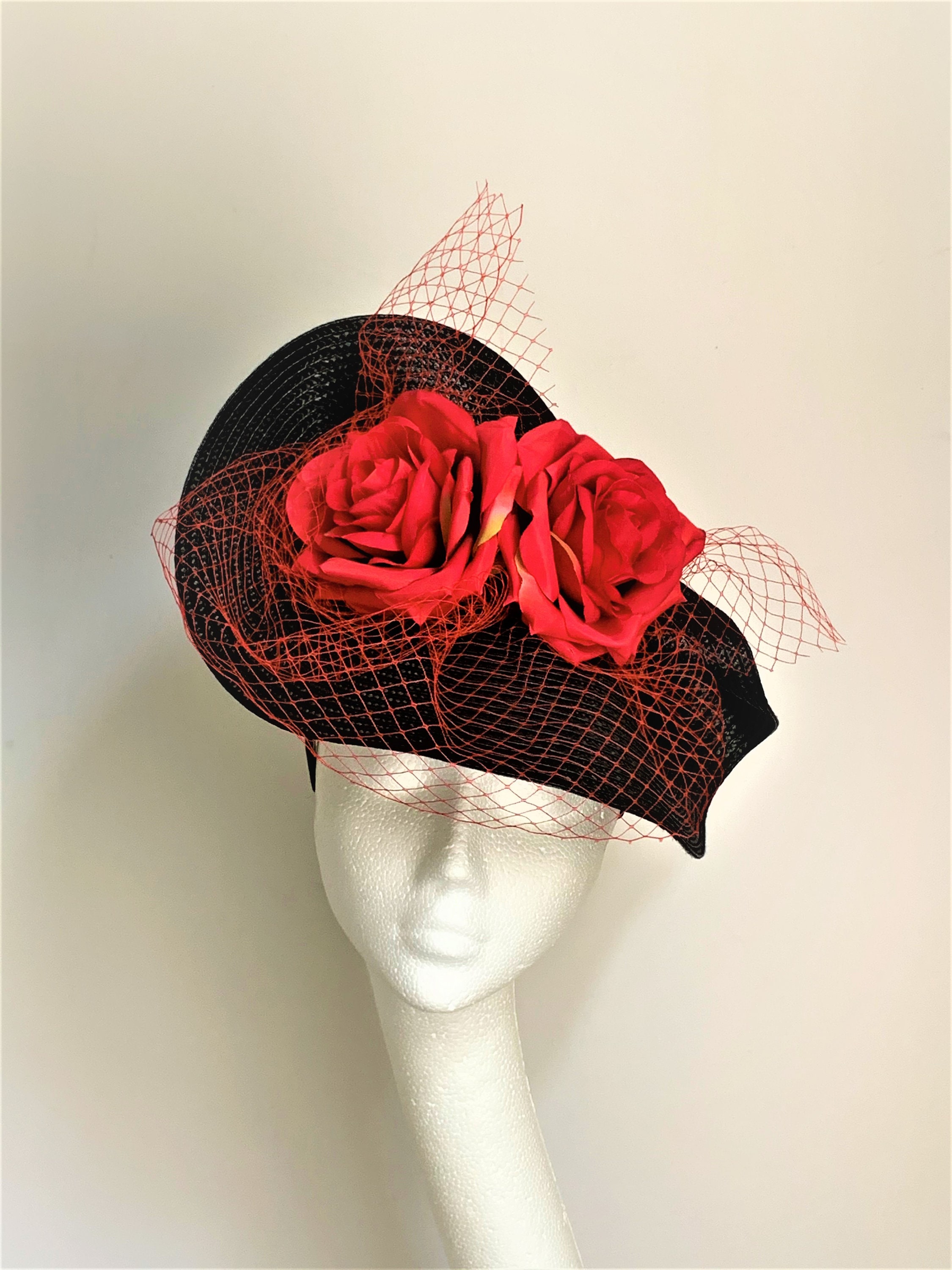 Black red hat black red fascinator black red hat Wedding | Etsy