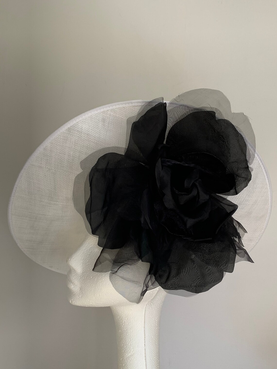 White Royal Ascot Hat Giant White and Black Disc Hat Large | Etsy