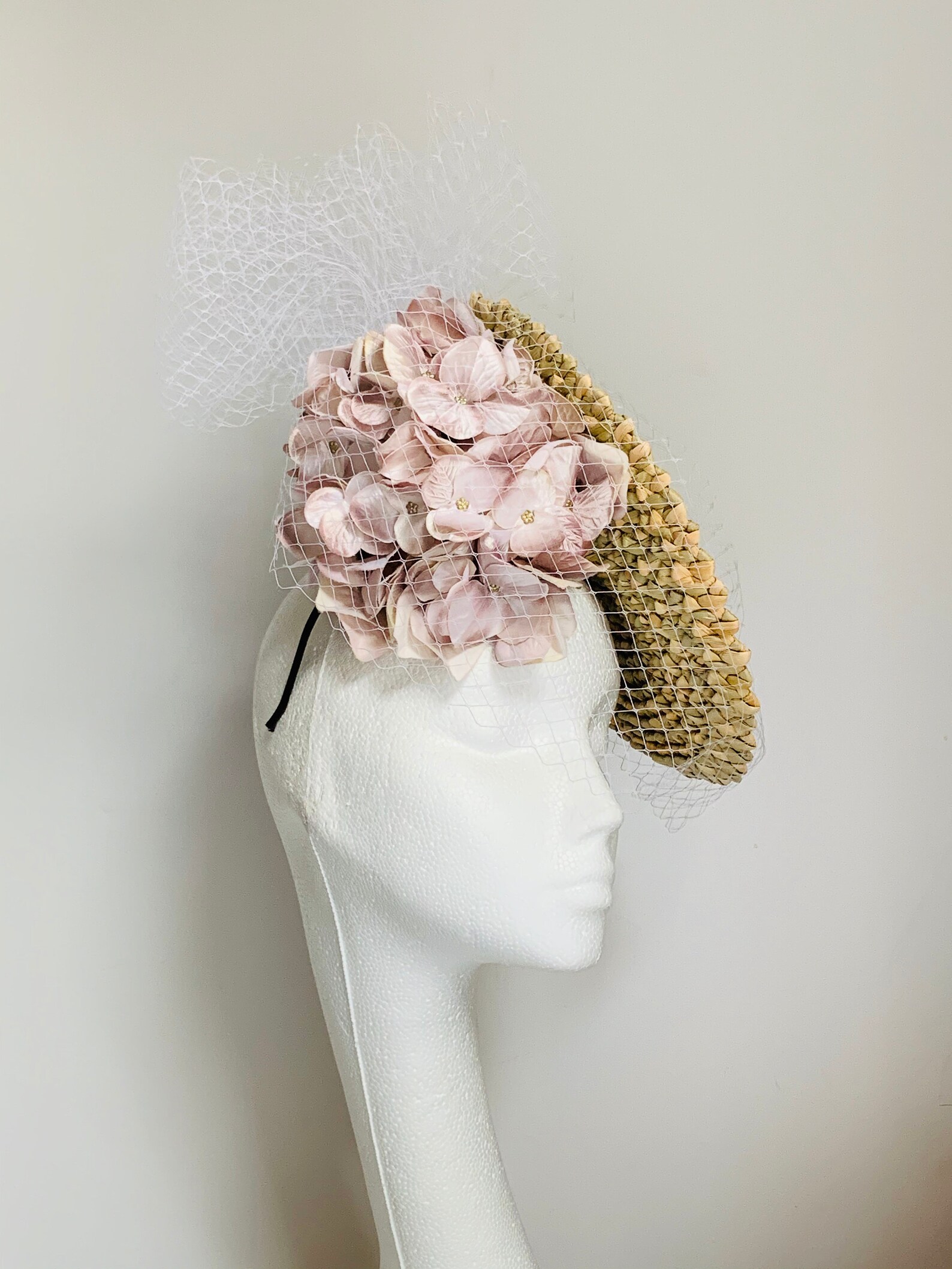 Straw Fascinator Straw Disc Hat Straw Wedding Hat Hydrengea | Etsy