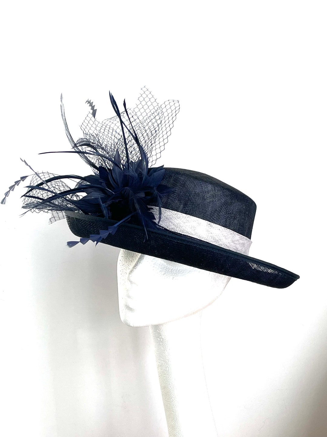 Navy Blue Hat, Navy Mother of the Bride Hat, Navy Bow Fascinator, Blue ...