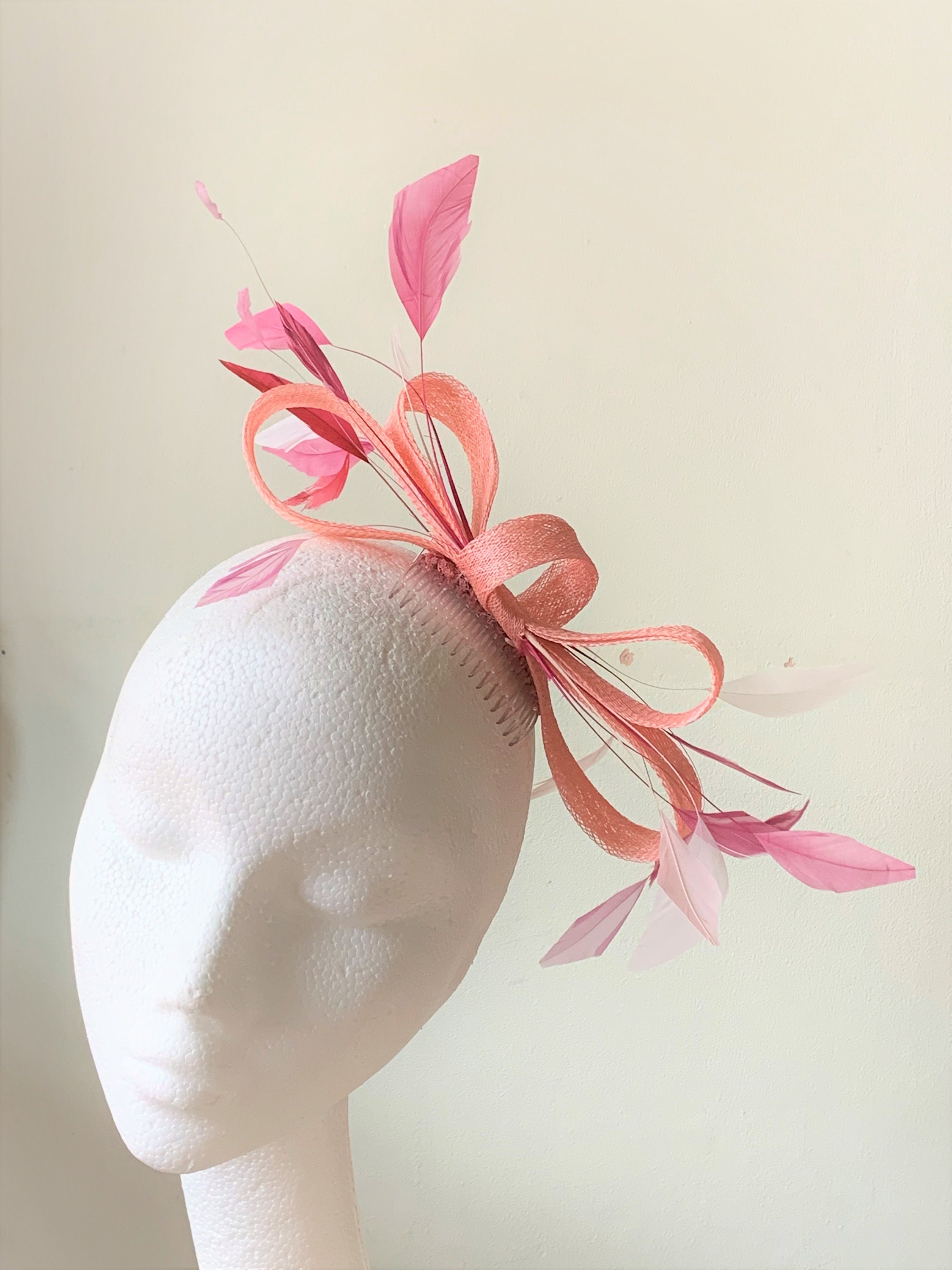 Light Pink Fascinator, Bright Pink Feather Wedding Headpiece, Pale Pink ...