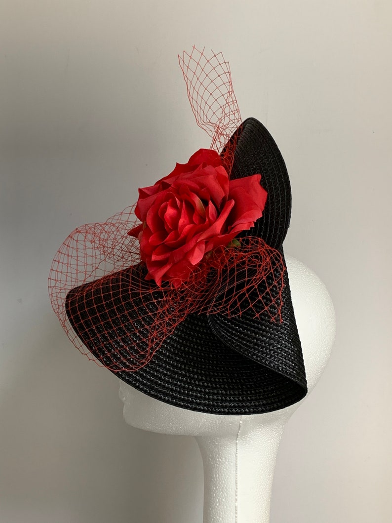 Black Red Hat, Black Red Fascinator, Black Red Hat Wedding Ascot Derby ...