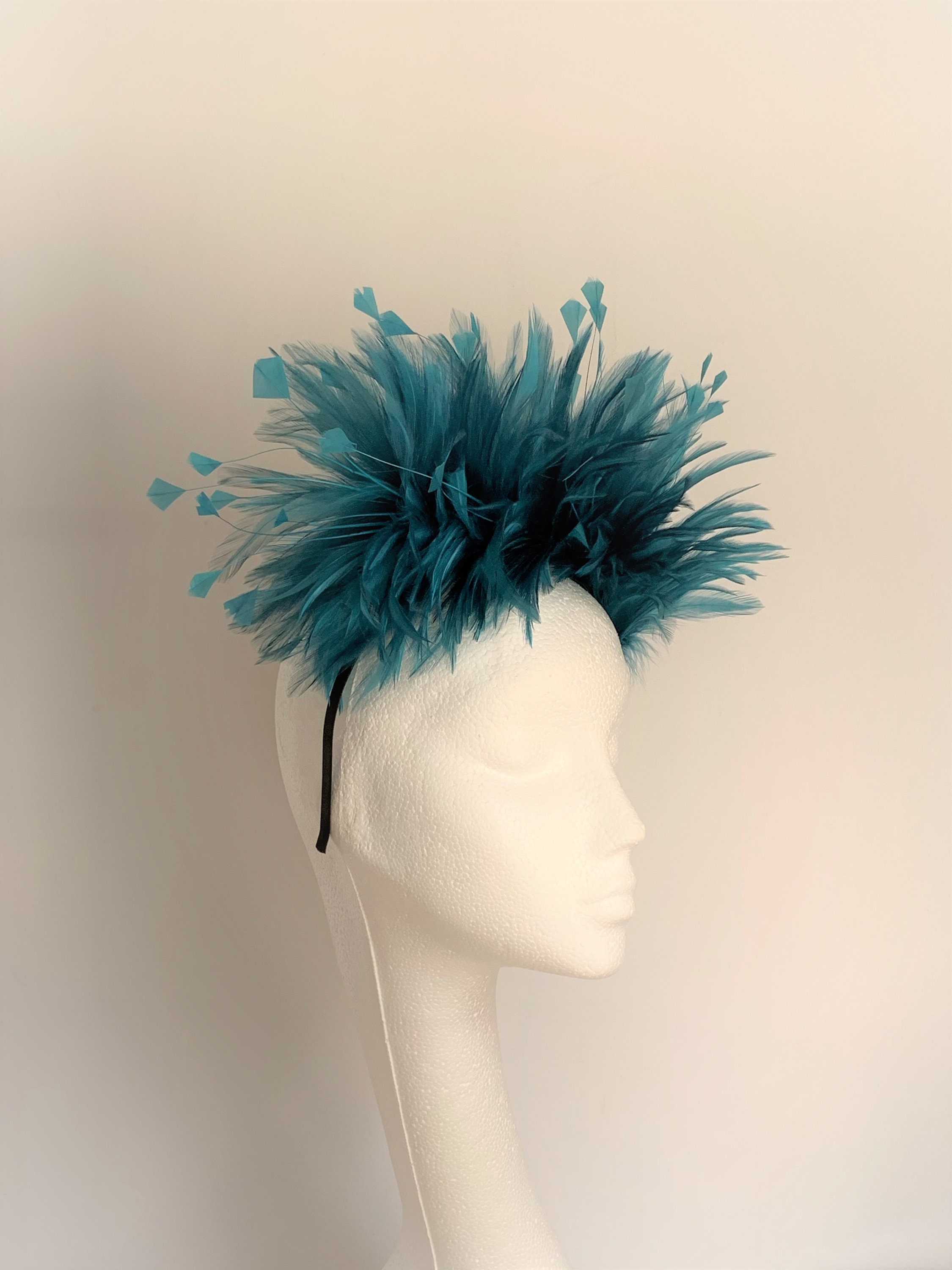 Teal Green Fascinator Teal Green Blue Feather Fascinator - Etsy UK
